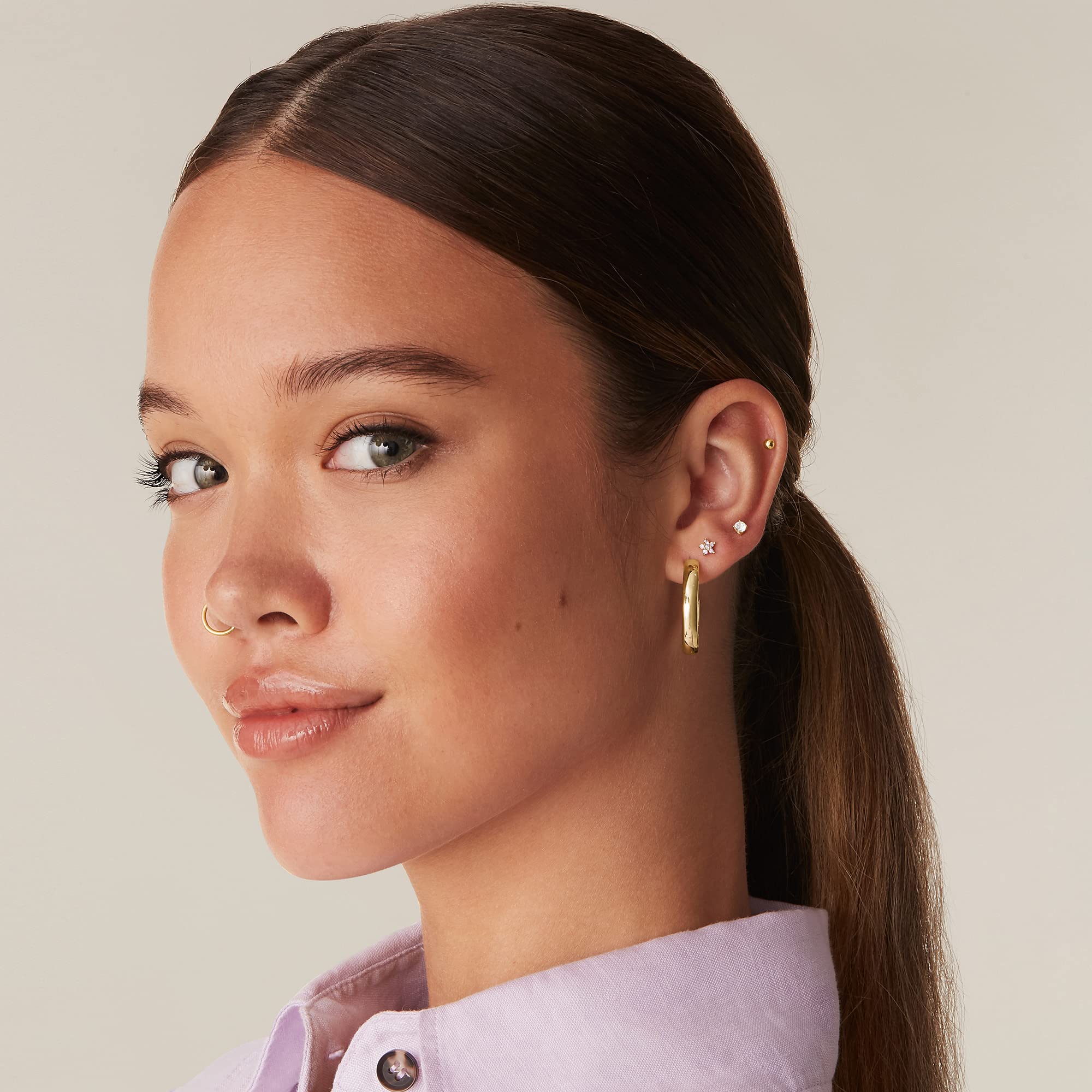 Cercei stud floare, placati cu aur 14K, argint 925, zirconiu ...