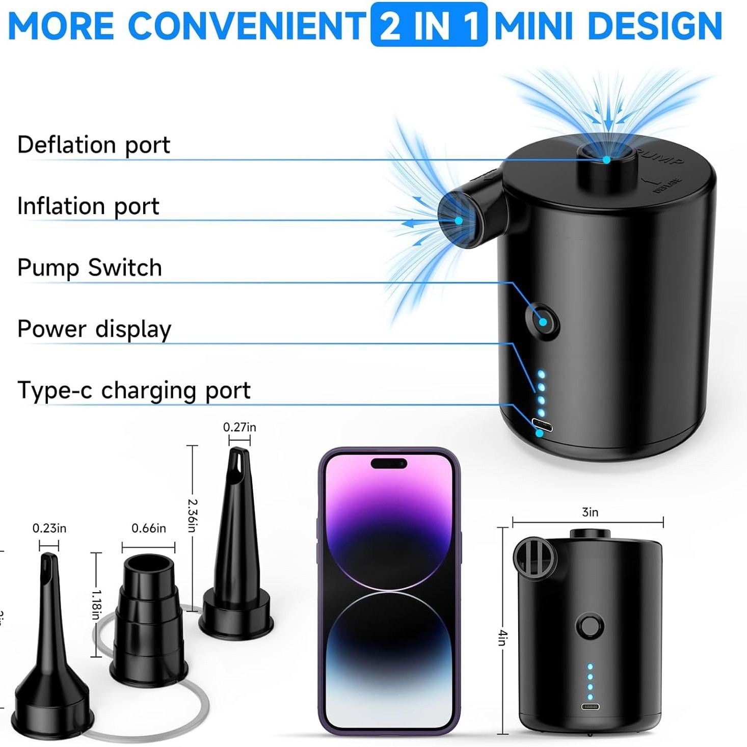 Pompa de aer electrica, 4 in 1 pentru umflat/dezumflat saltele ...