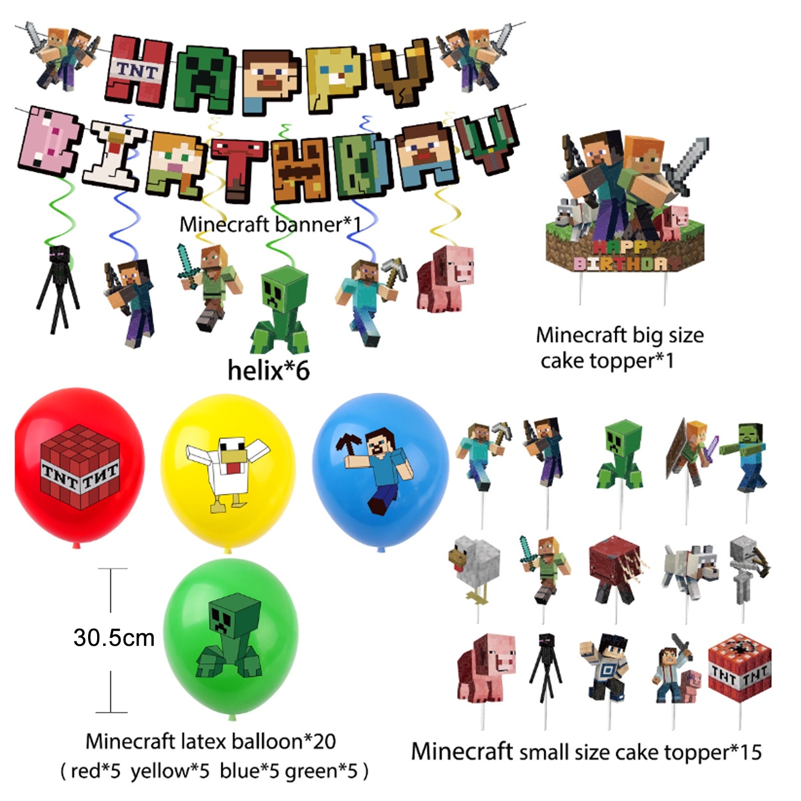 Set de accesorii petrecere aniversare, SINBINTA, Minecraft, 2 banner ...