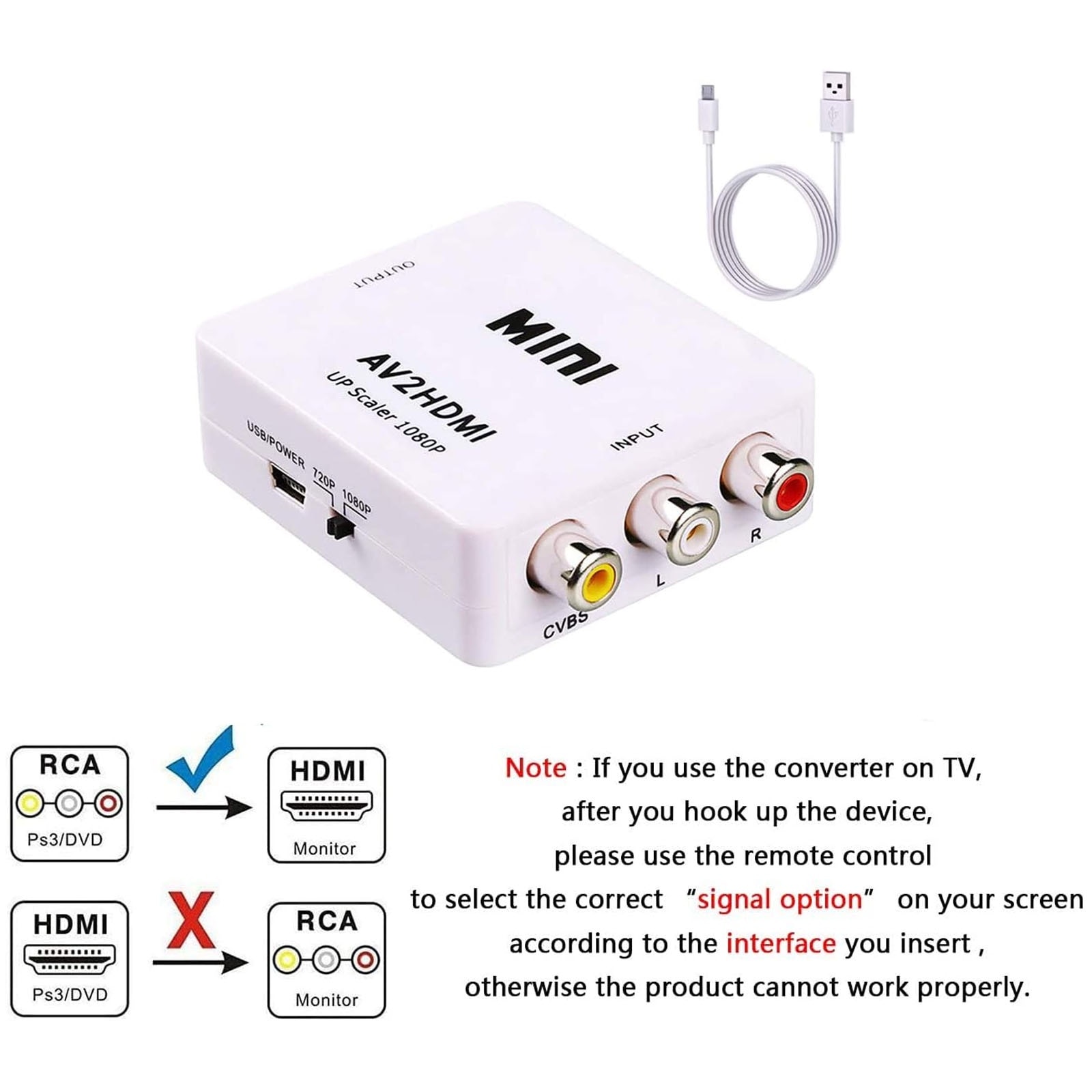 Adaptor mini convertor, Darklove, HDMI/AV(RCA), Cu cablu USB, Full HD ...