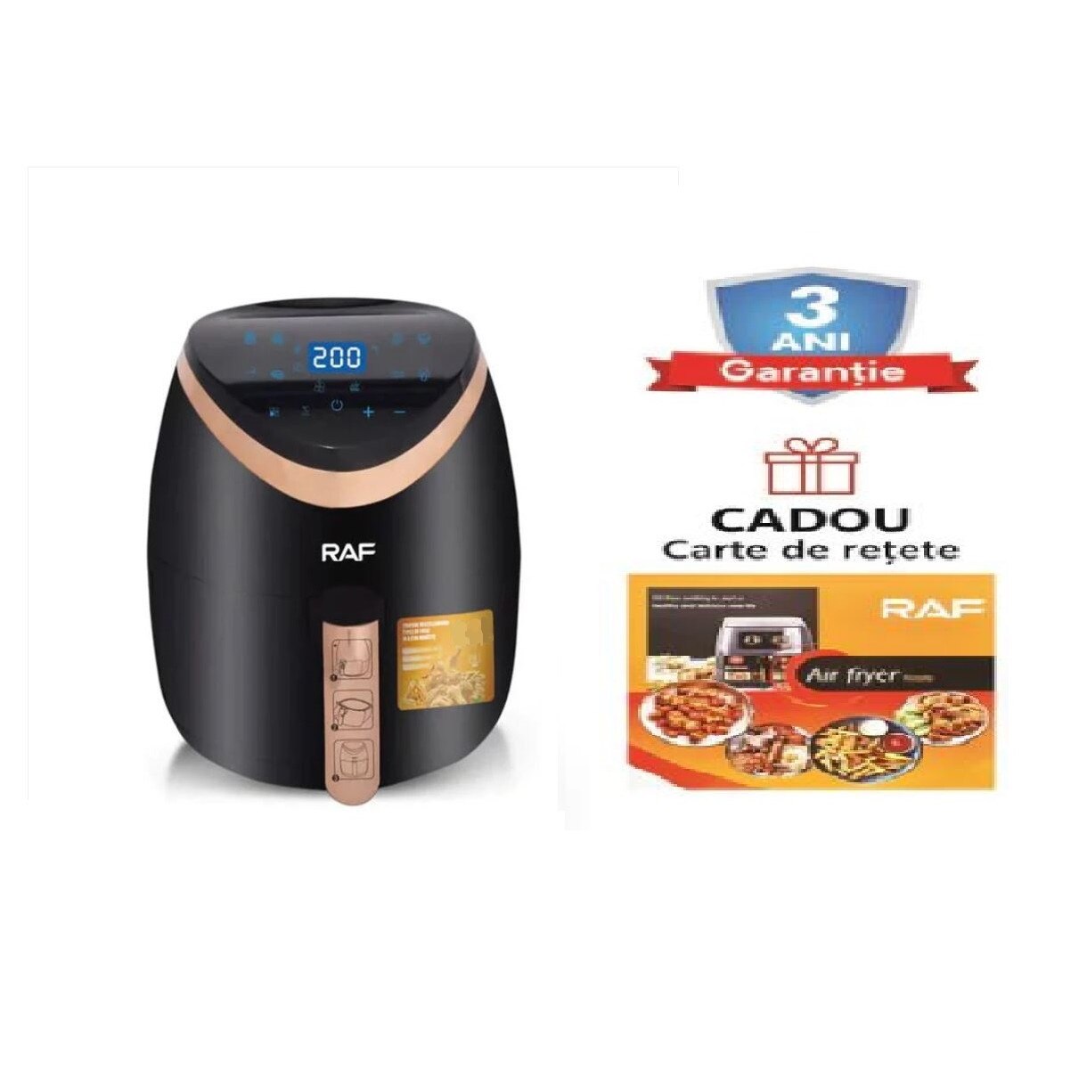 Friteuza Air Fryer RAF R.5234B II, Capacitate 6L, 2400 W, Fara Ulei ...