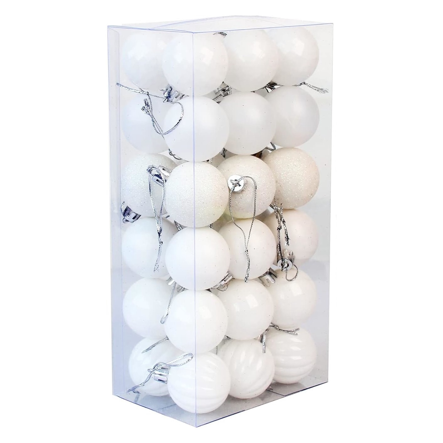 Set 36 globuri de Craciun, plastic rezistent, lucioase si mate, alb ...