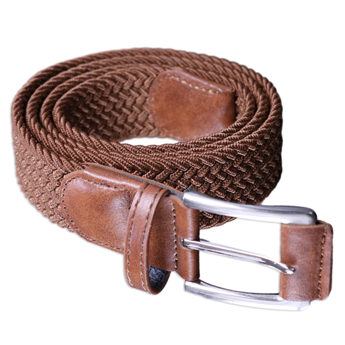 Curea elastica unisex, fara gauri, ajustabila, din piele, 105 cm, maro ...