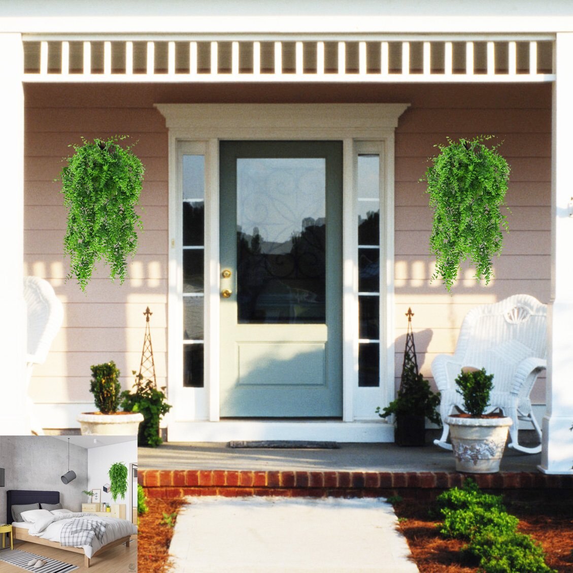 Set 2 Plante Artificiale, Feriga Rezistente UV, Verzi, Decor Exterior ...
