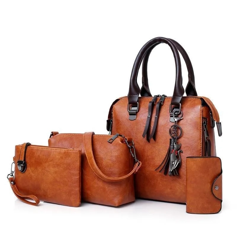 Set 4 piese genti dama, piele ecologica, maro - eMAG.ro