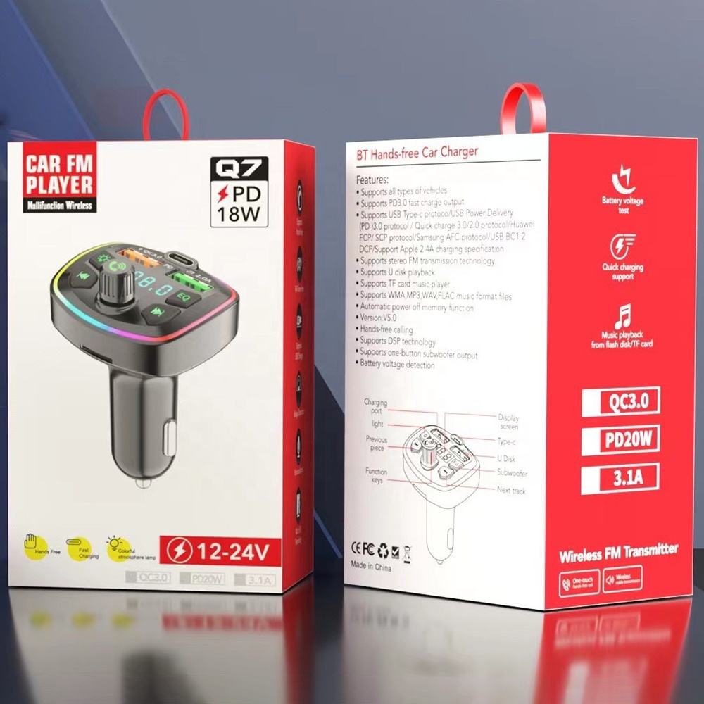 Modulator FM Auto cu Bluetooth 5.0, Q7 4.8A PD incarcator auto, doua ...