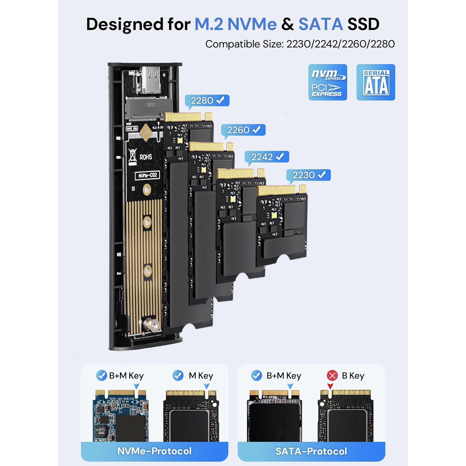 Rack Hard-disk extern, carcasa ultra-subtire aluminiu, compatibil M.2 ...