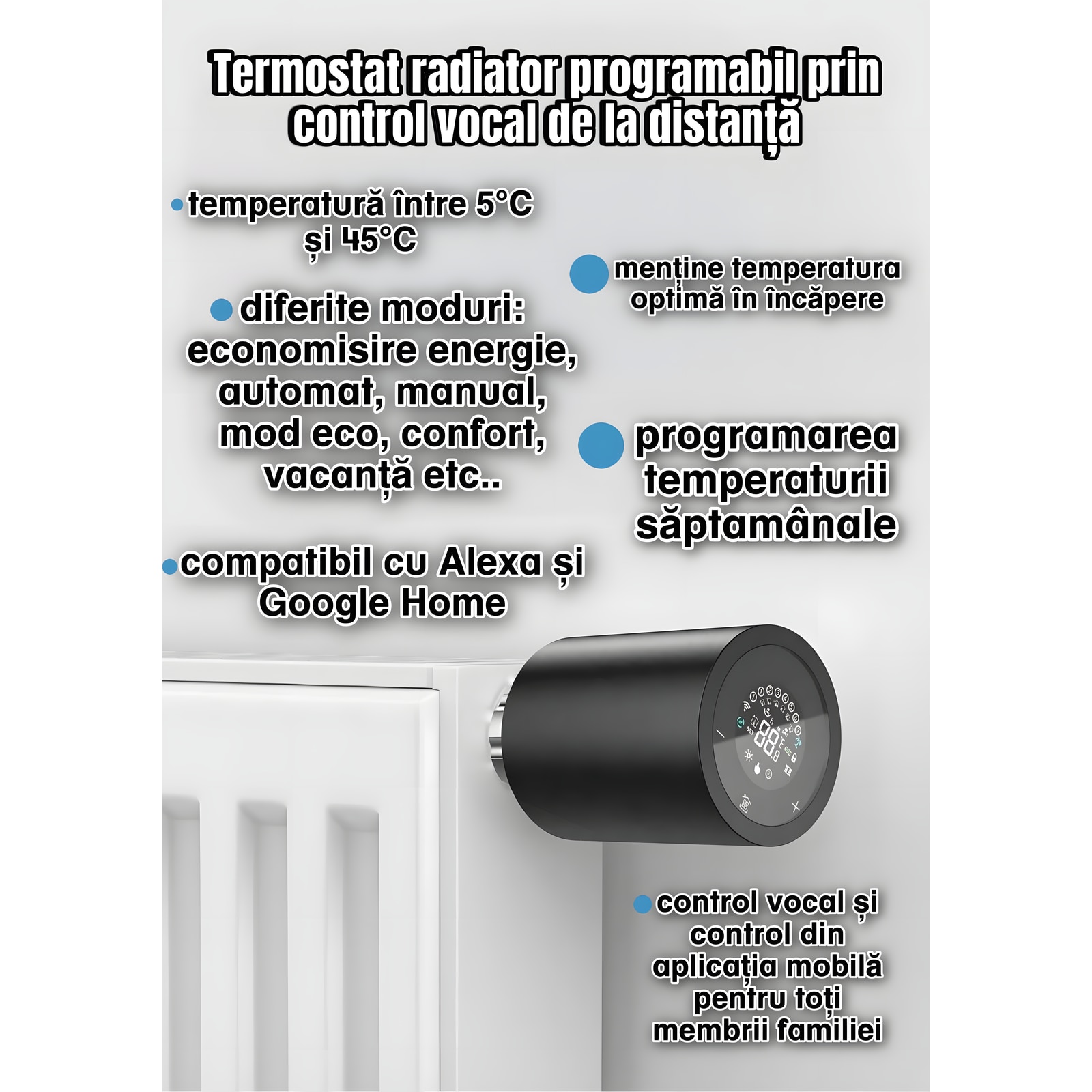 Cap Termostat Inteligent pentru Calorifer Infiniteea™, Wifi, Afisaj ...