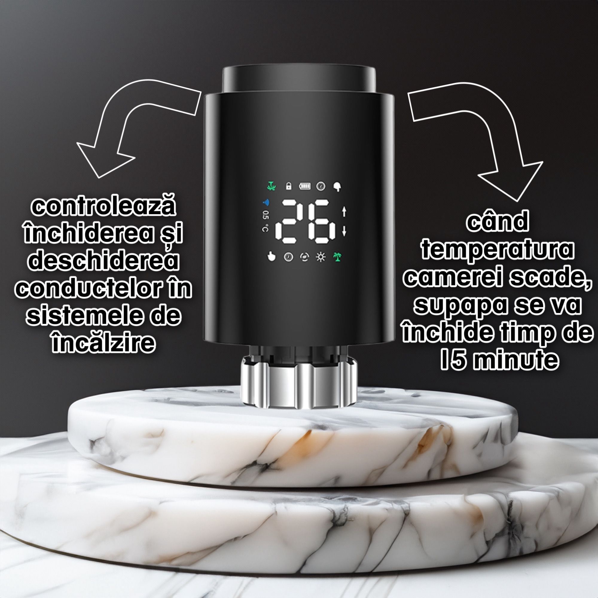 Cap Termostat Inteligent pentru Calorifer Infiniteea™, Wifi, Afisaj ...