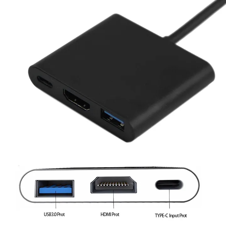 Adaptor USB-C la HDMI 4K, 3 Porturi USB 3.0, Incarcare Rapidă PD ...