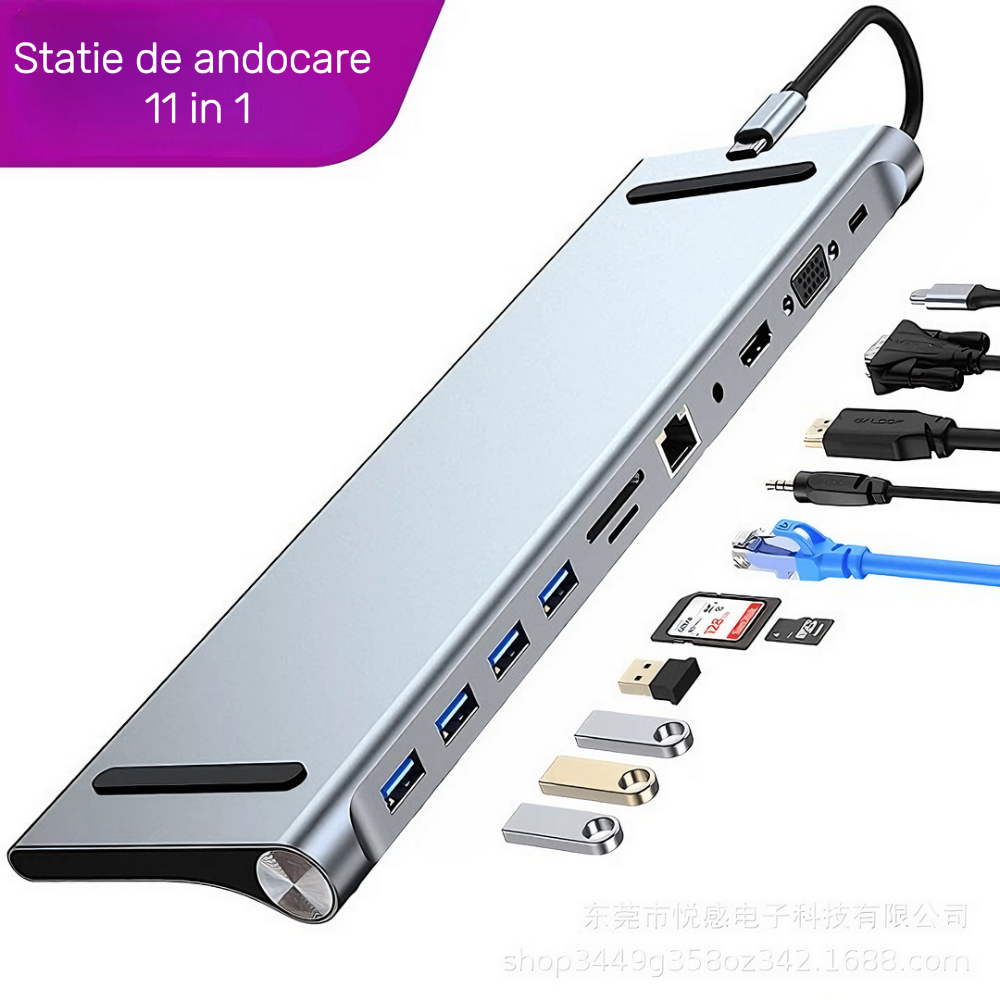 Hub Adaptor Multiport 11 in 1, USB-C 3.1 / VGA / HDTV 4K / Jack Audio 3 ...