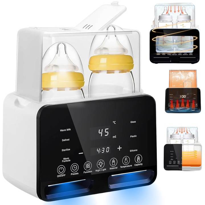 Incalzitor Dublu pentru biberoane, Multifunctional 9 in 1, Sterilizator ...