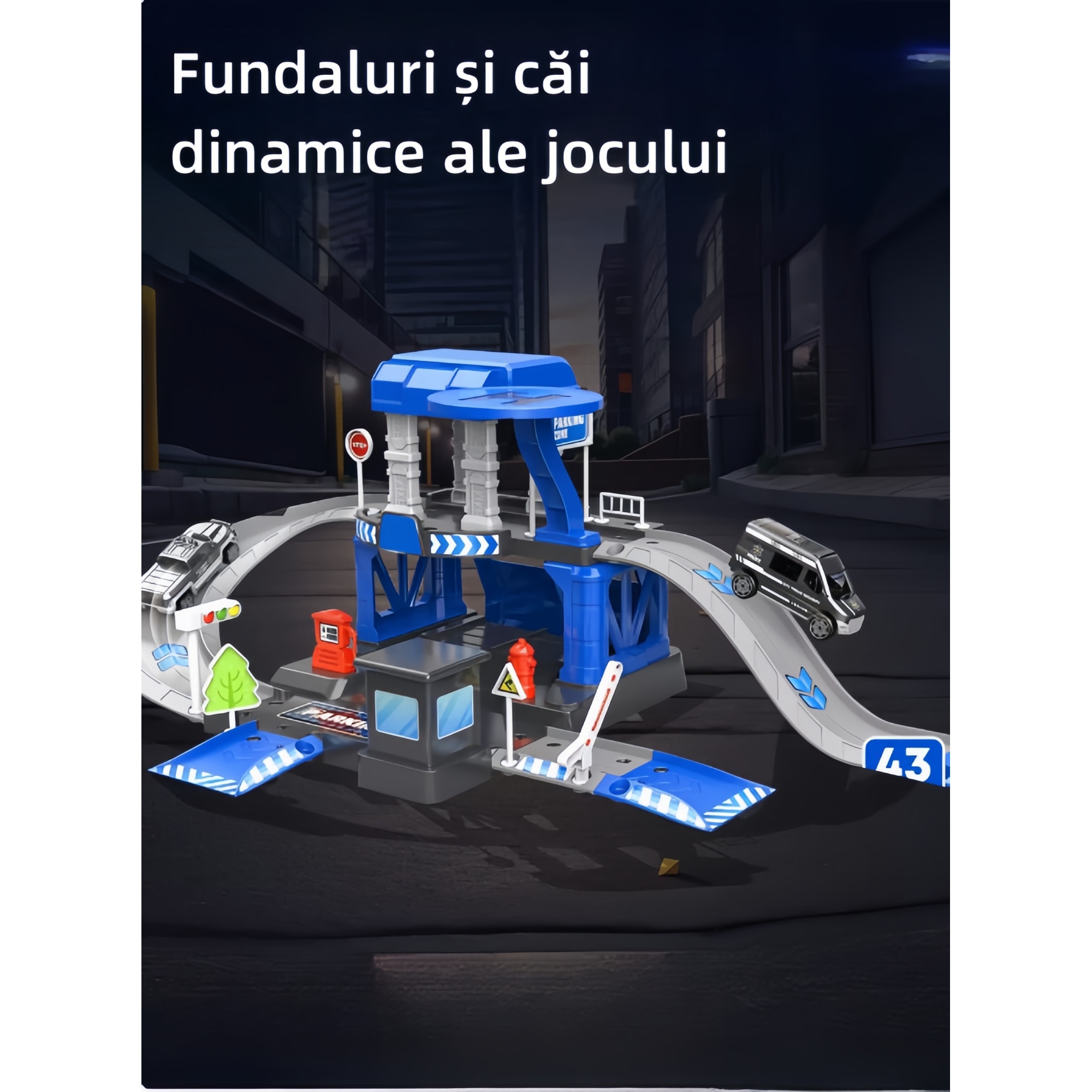 Set camion trailer de jucarie pentru transport, elicopter, 4 masinute ...