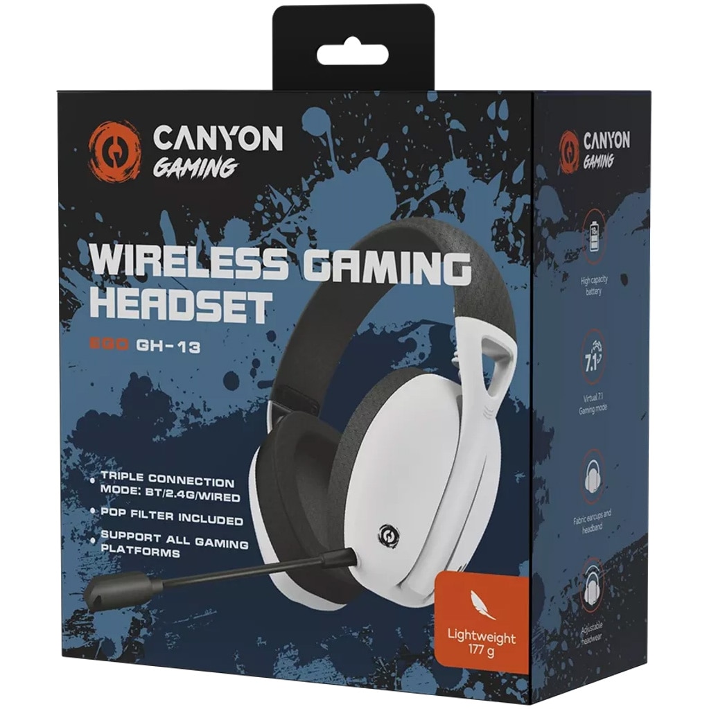 Casti gaming wireless Canyon EGO GH-13, conexiune dongle 2.4Ghz ...
