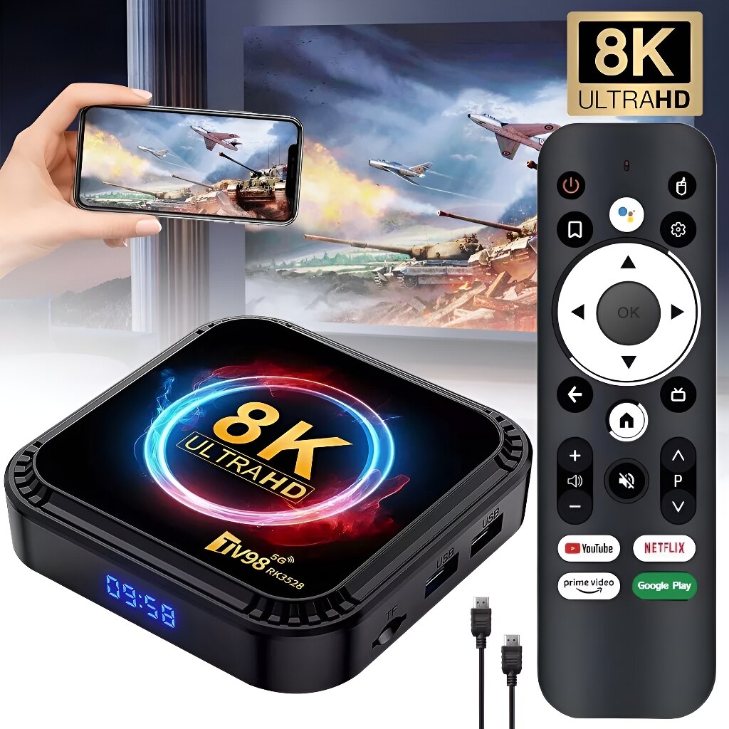 Smart tv box, 8K Ultra HD, Quad core Cortex-A53, Android 13.0, 2.4G/5G ...