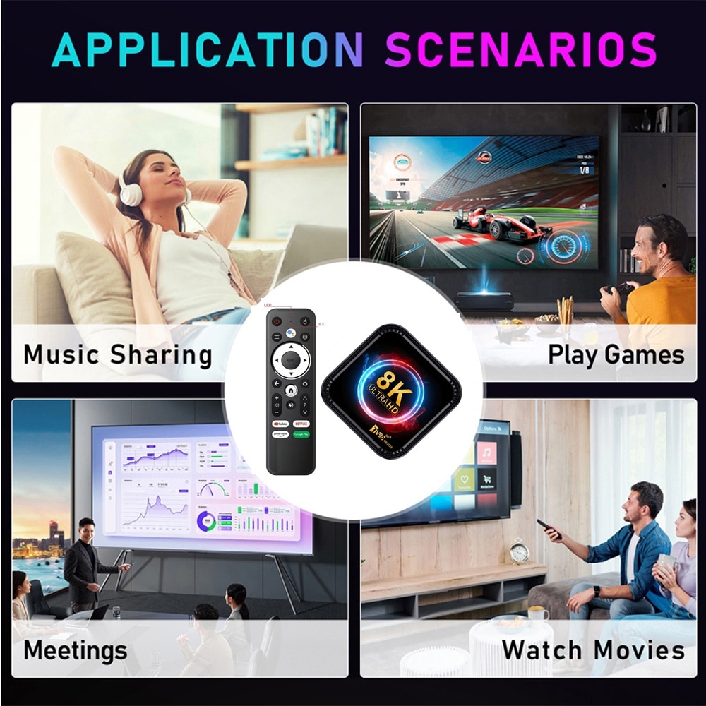 Smart tv box, 8K Ultra HD, Quad core Cortex-A53, Android 13.0, 2.4G/5G ...