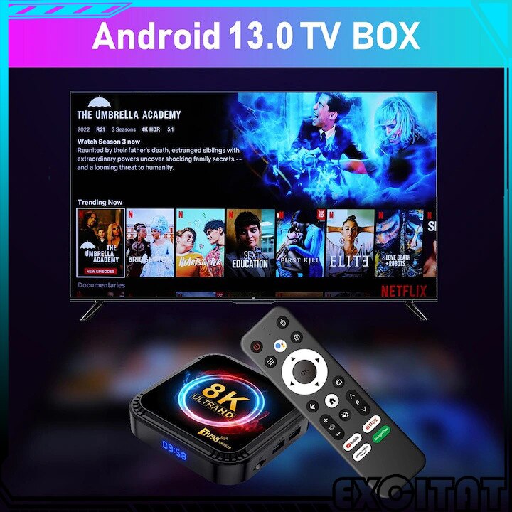 Smart tv box, 8K Ultra HD, Quad core Cortex-A53, Android 13.0, 2.4G/5G ...