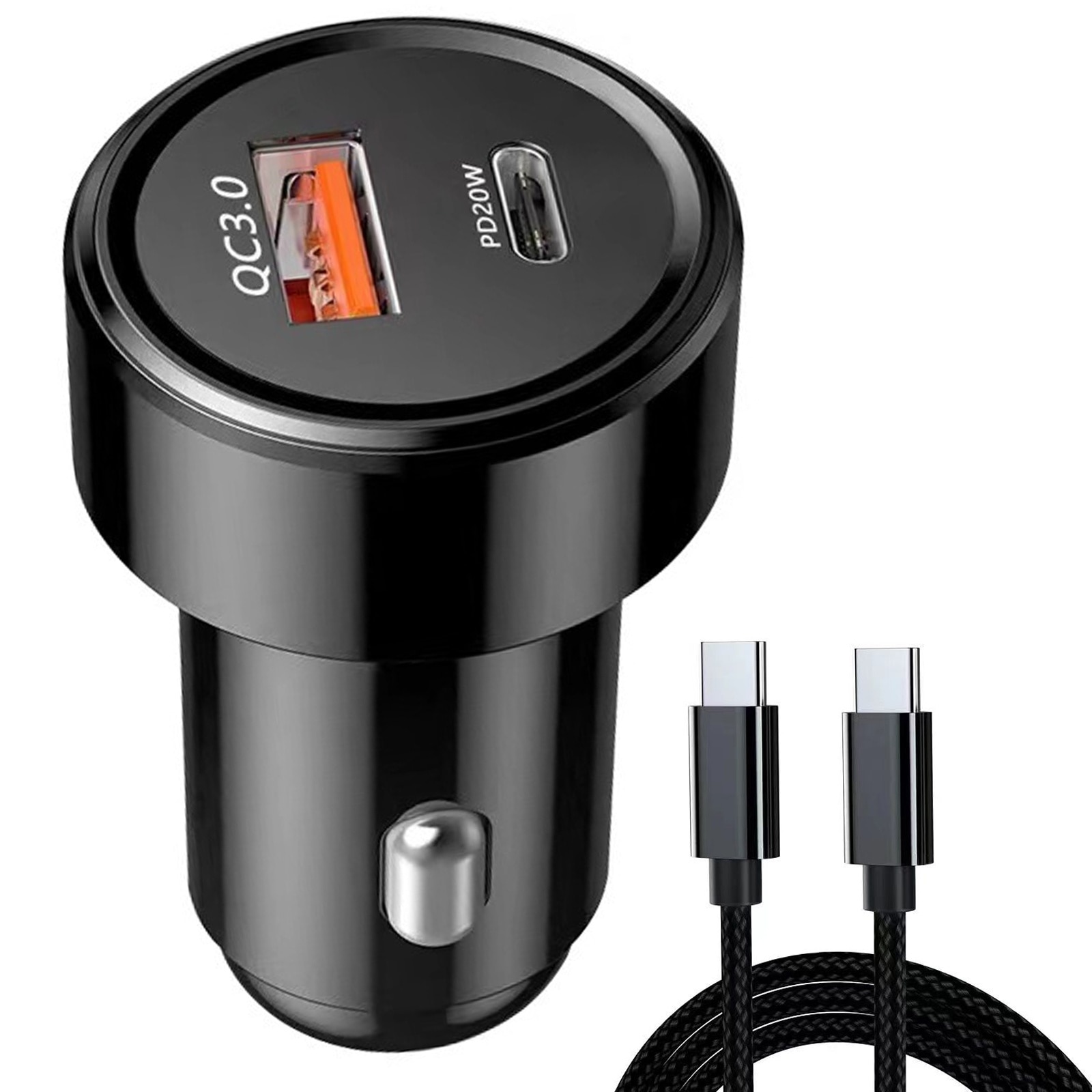 Incarcator Auto Bricheta Mini 38W, Zggzerg, Cu 1m cablu C-C, 1 USB QC3 ...