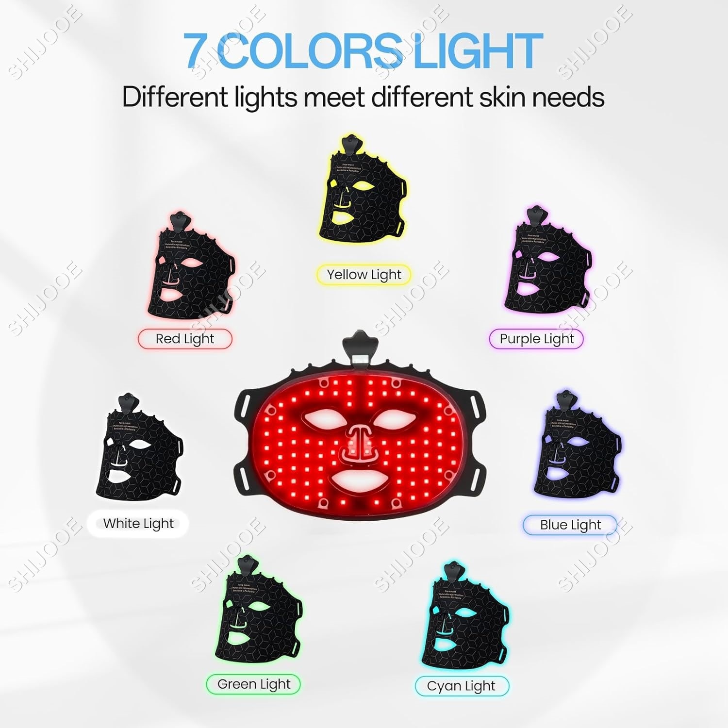Masca faciala fototerapie，SHIJOOE®，sursa de lumina 7 culori, 80 LED-uri ...