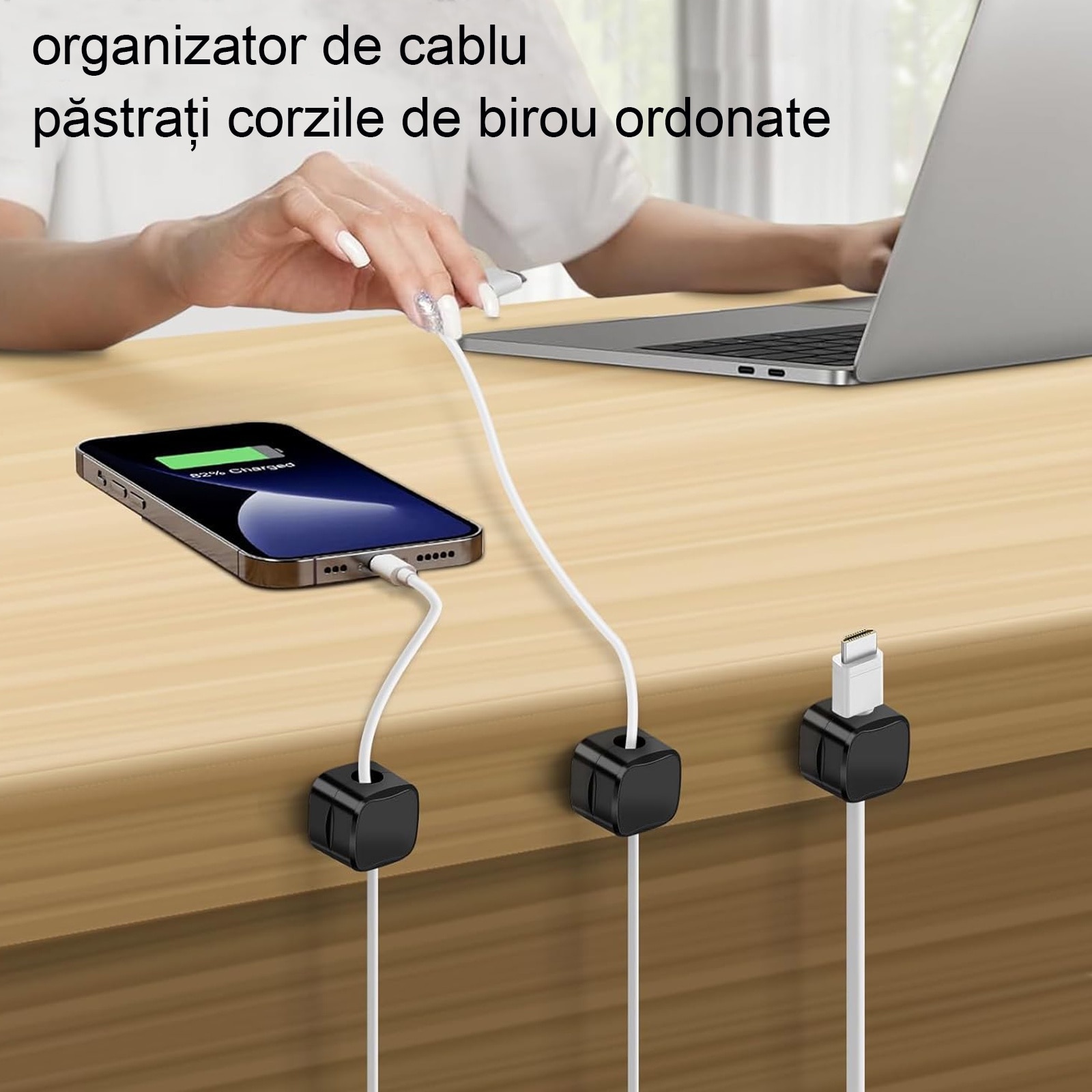 Set organizator magnetic pentru cabluri, adeziv, pentru birou/masina, 6 ...
