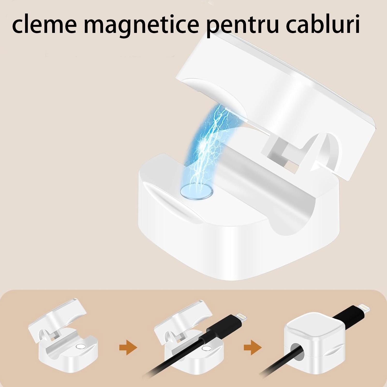 Set organizator magnetic pentru cabluri, adeziv, pentru birou/masina, 3 ...