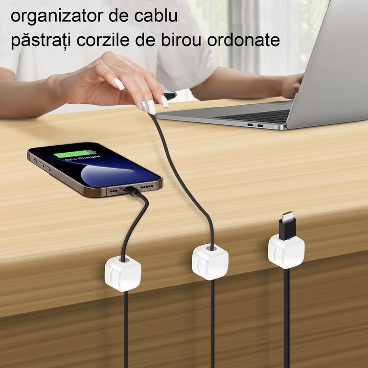 Set organizator magnetic pentru cabluri, adeziv, pentru birou/masina, 3 ...