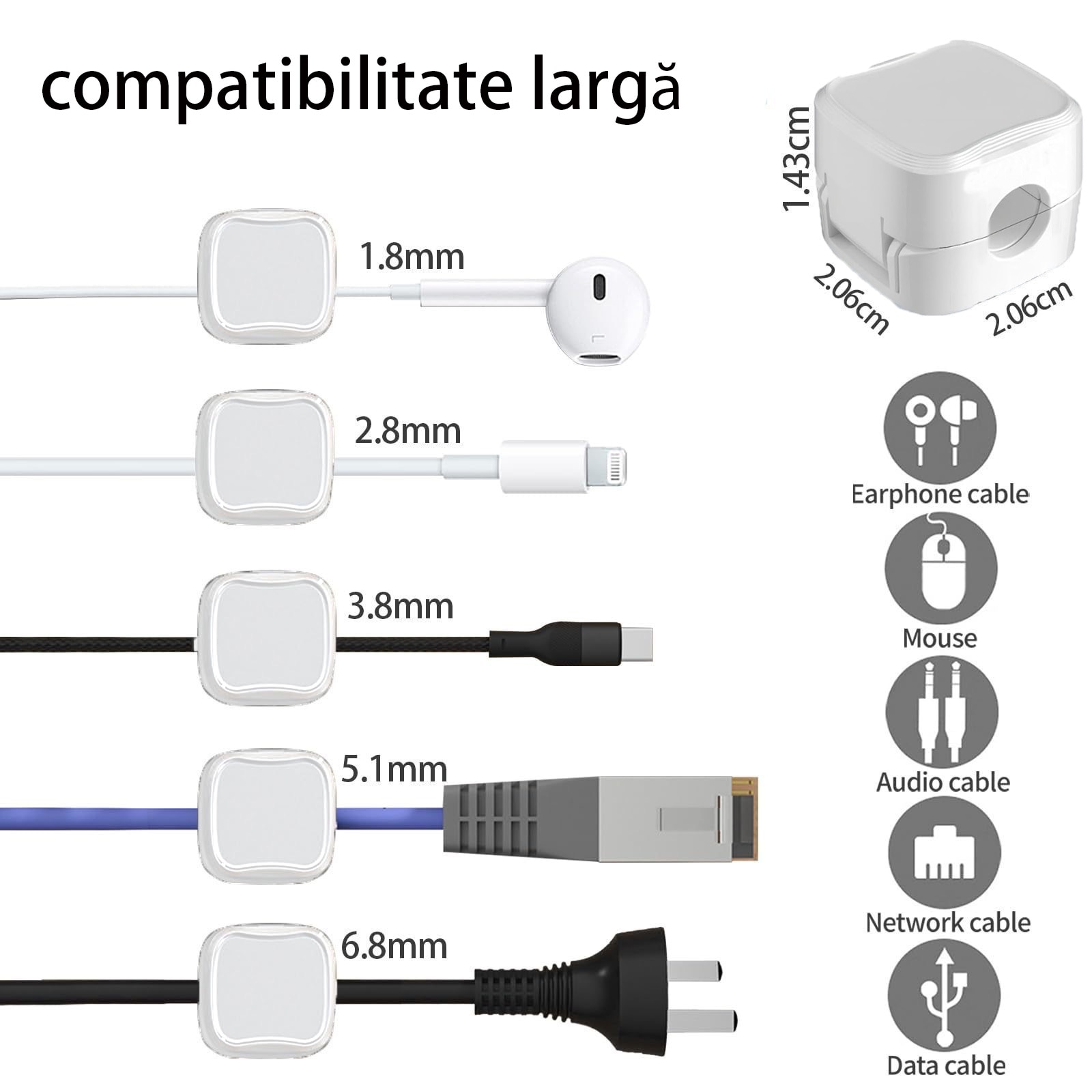 Set organizator magnetic pentru cabluri, adeziv, pentru birou/masina, 3 ...