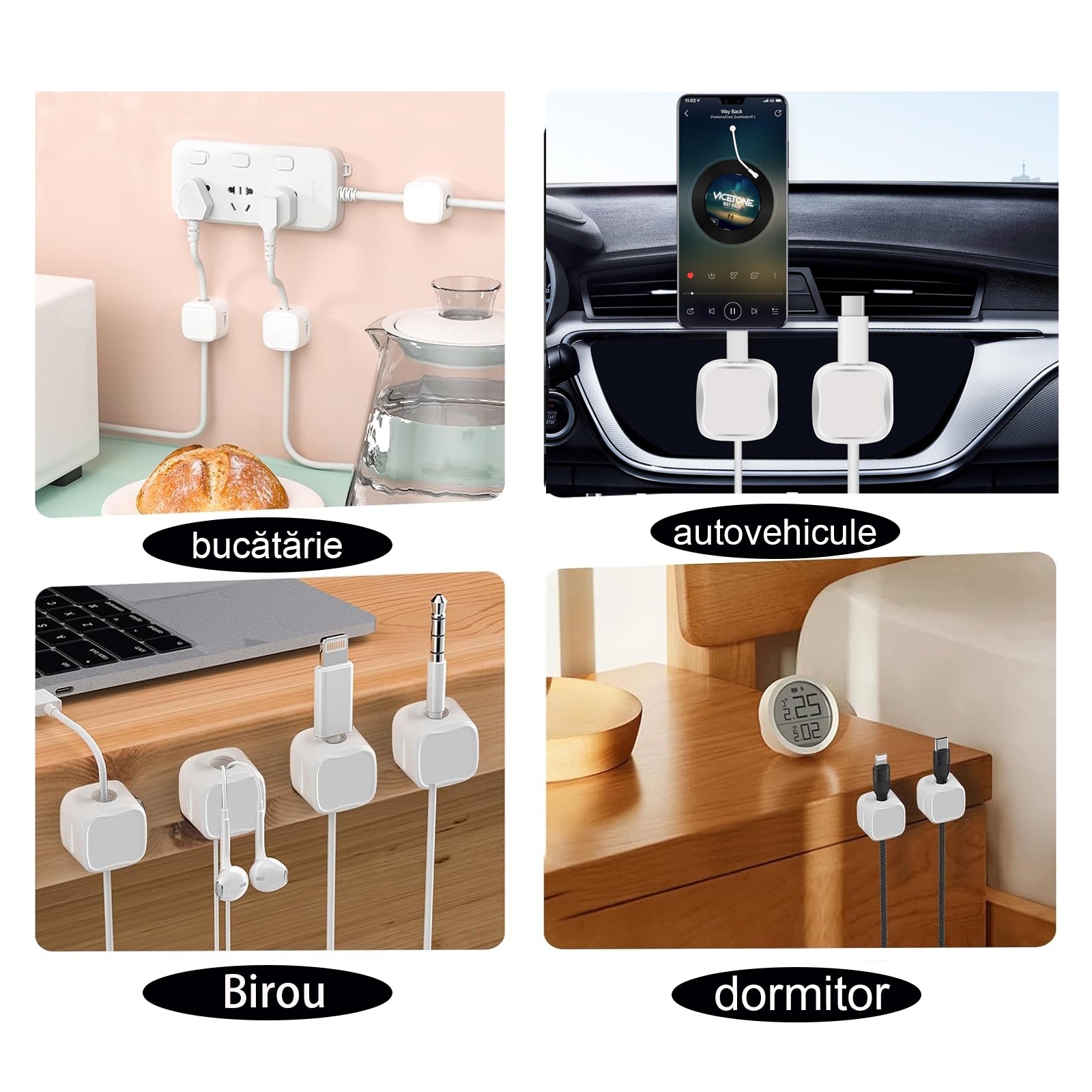 Set organizator magnetic pentru cabluri, adeziv, pentru birou/masina, 3 ...