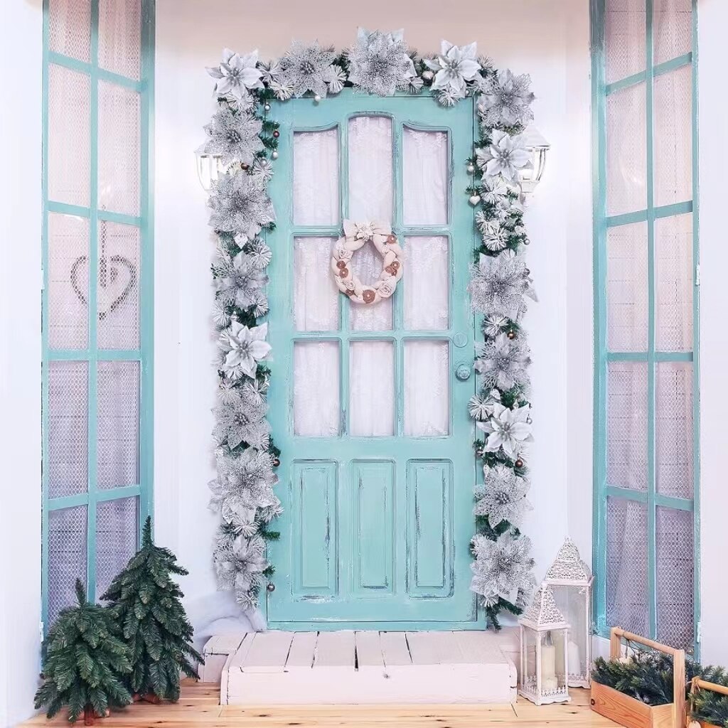 Set 24 flori artificiale de Craciun, Cu tije de fructe de padure ...