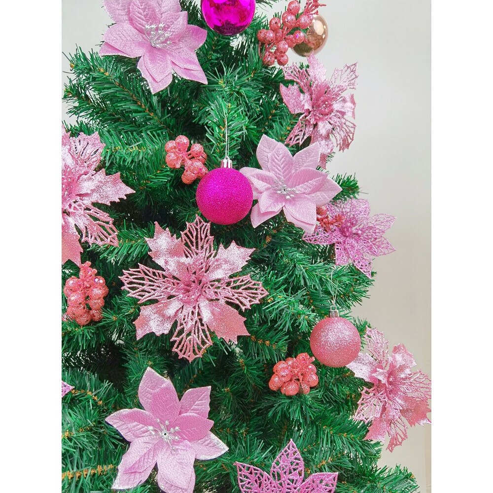 Set 24 flori artificiale de Craciun, Cu tije de fructe de padure ...