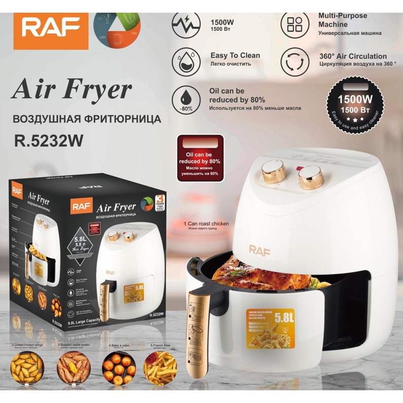 Friteuza electrica profesionala Air Fryer alb, AT PERFORMANCE®, RAF Air Fryer 5.8L 1500W Manual ...