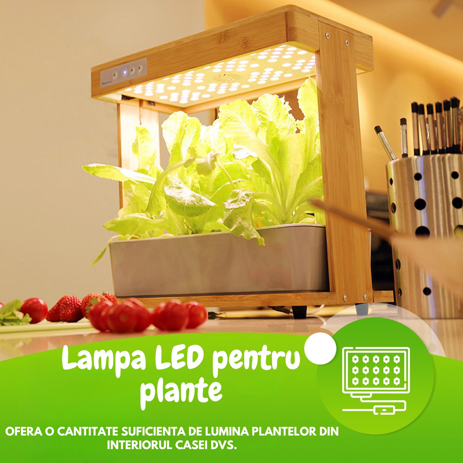 Set ghiveci hidroponic cu lampa led de crestere AxaCube, smart, 8 ...