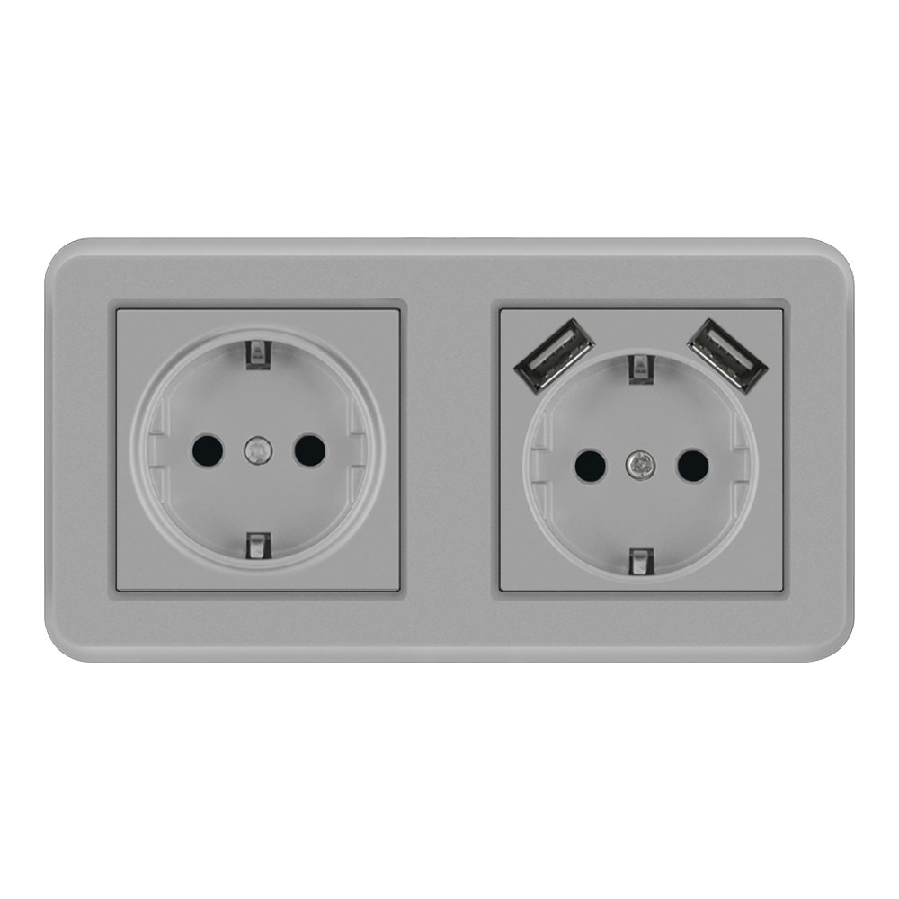 Priza Dubla De Perete cu 2 Porturi USB Techstar® TS-PC, 110-250V, 16A ...