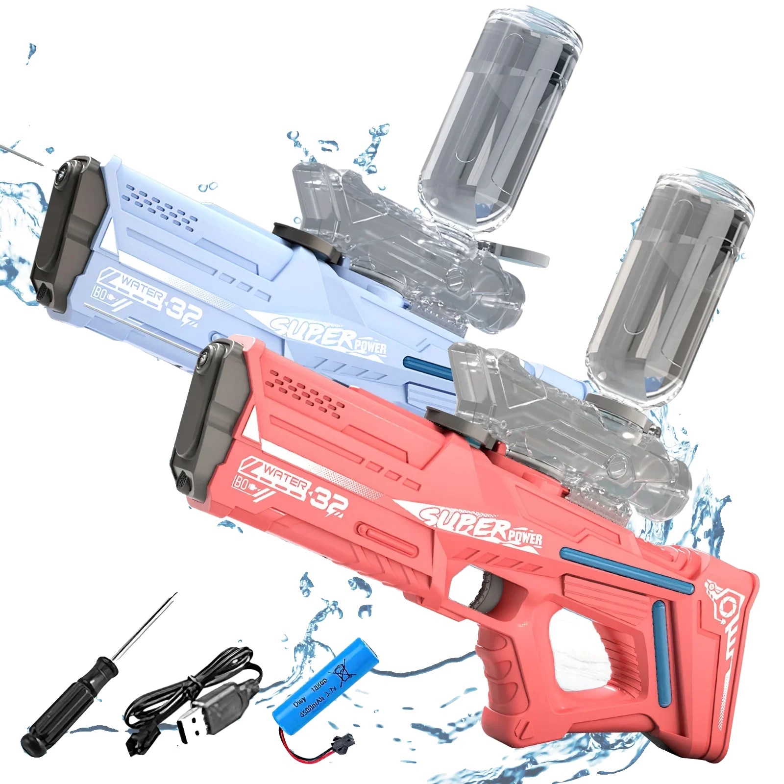 Pistol de apa electric, automat, set, ABS, rosu+albastru, 43cm - eMAG.ro