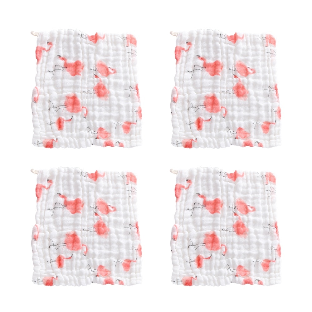 Set 4 prosoape muselina pentru bebelusi, Bumbac, 30 x 30 cm, Alb/Roz ...