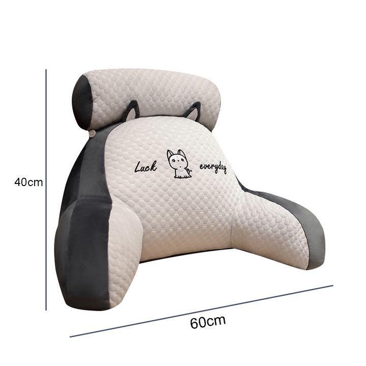 Perna de citit, longziming, 60x40cm, alb/gri, cu suport pentru spate si ...