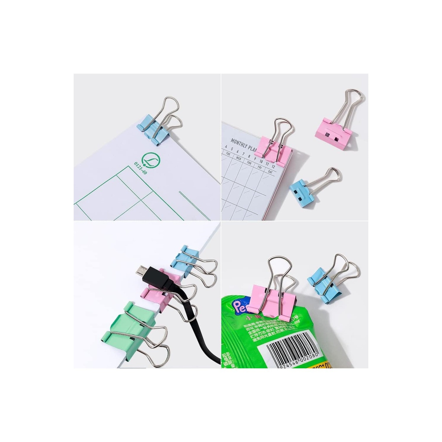 Set 80 de clipsuri, 32 mm/25 mm/19 mm, Metalice, Verde/Albastru/Roz ...