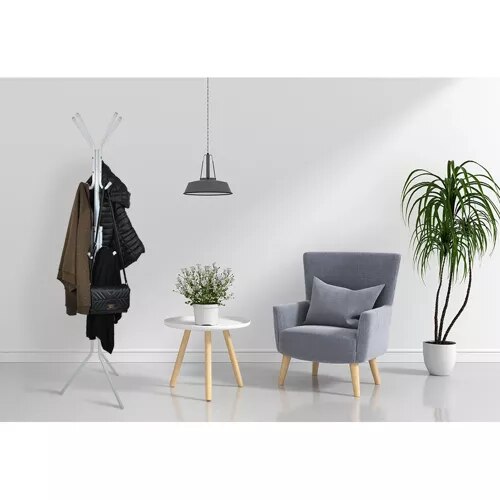 Cuier hol tip pom cu 12 agatatori, alb, 42 x 42 x 170 cm - eMAG.ro