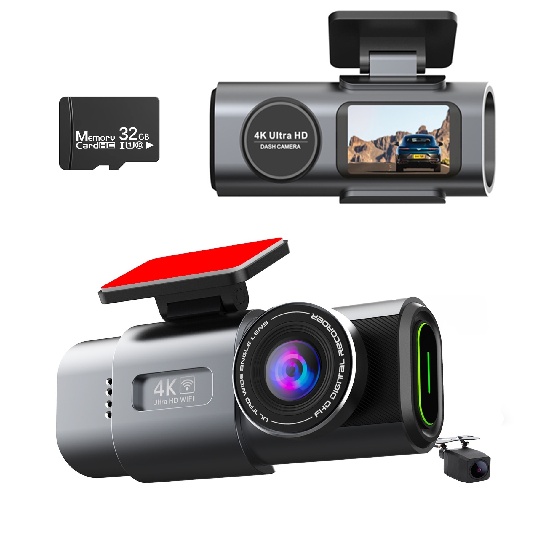 Camera auto DVR, tripla, rezolutie 4K+1080P, unghi 170°, Wi-Fi, 2 inch ...