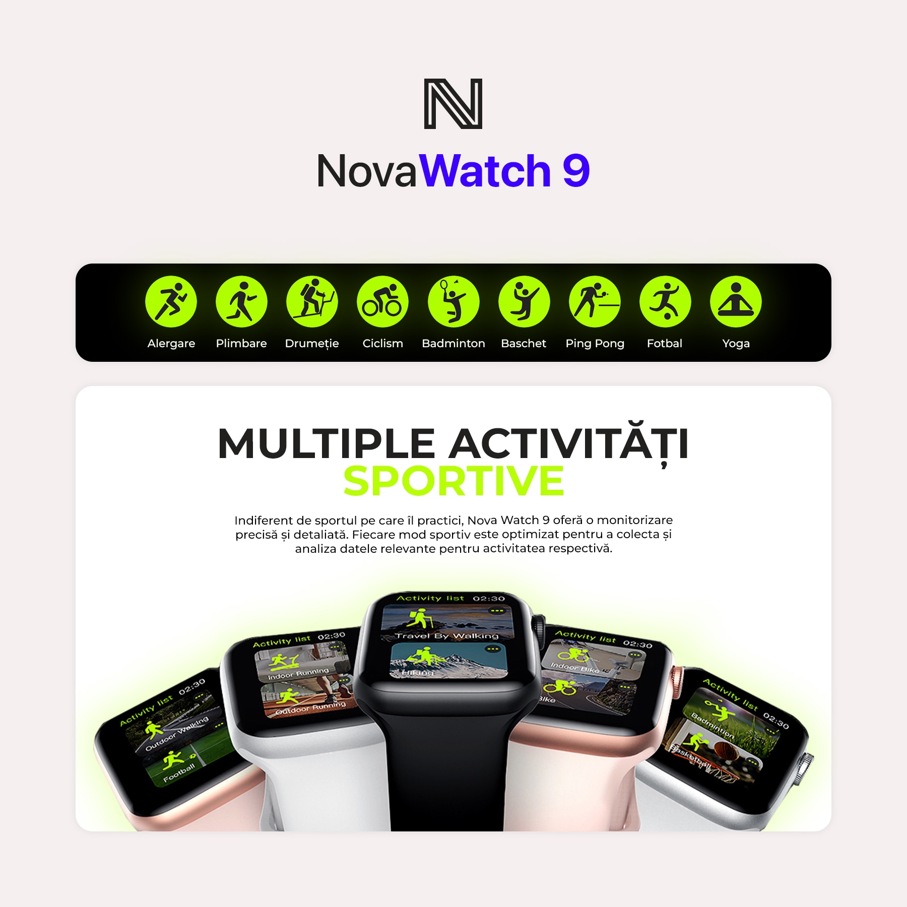 Ceas smartwatch, NovaWatch 9, inteligent, fitness, sport, rezistent apa ...