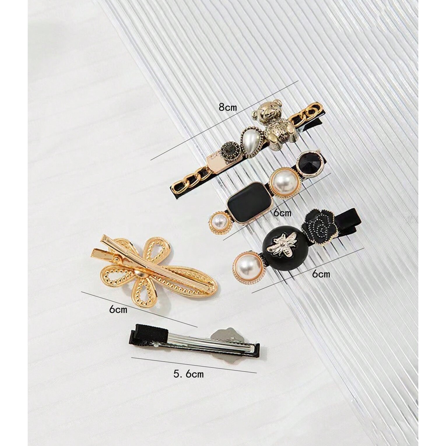 Set 5 agrafe de par, elegante, divere modele, Negru si Alb 6-8 cm - eMAG.ro