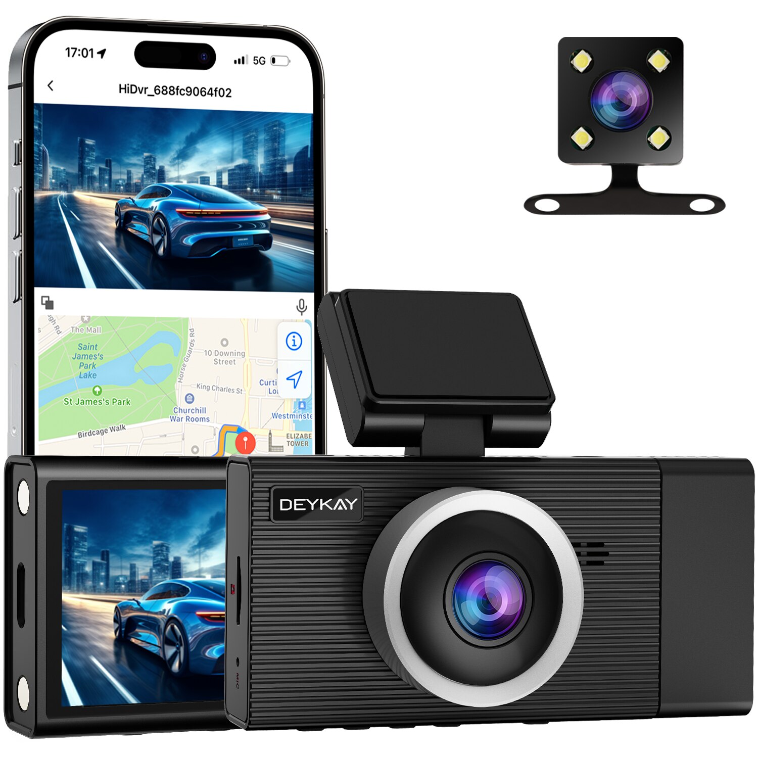 Camera auto, DEYKAY, Full HD 1080P, WIFI, Aplicatie Pe Telefon, 3 ...