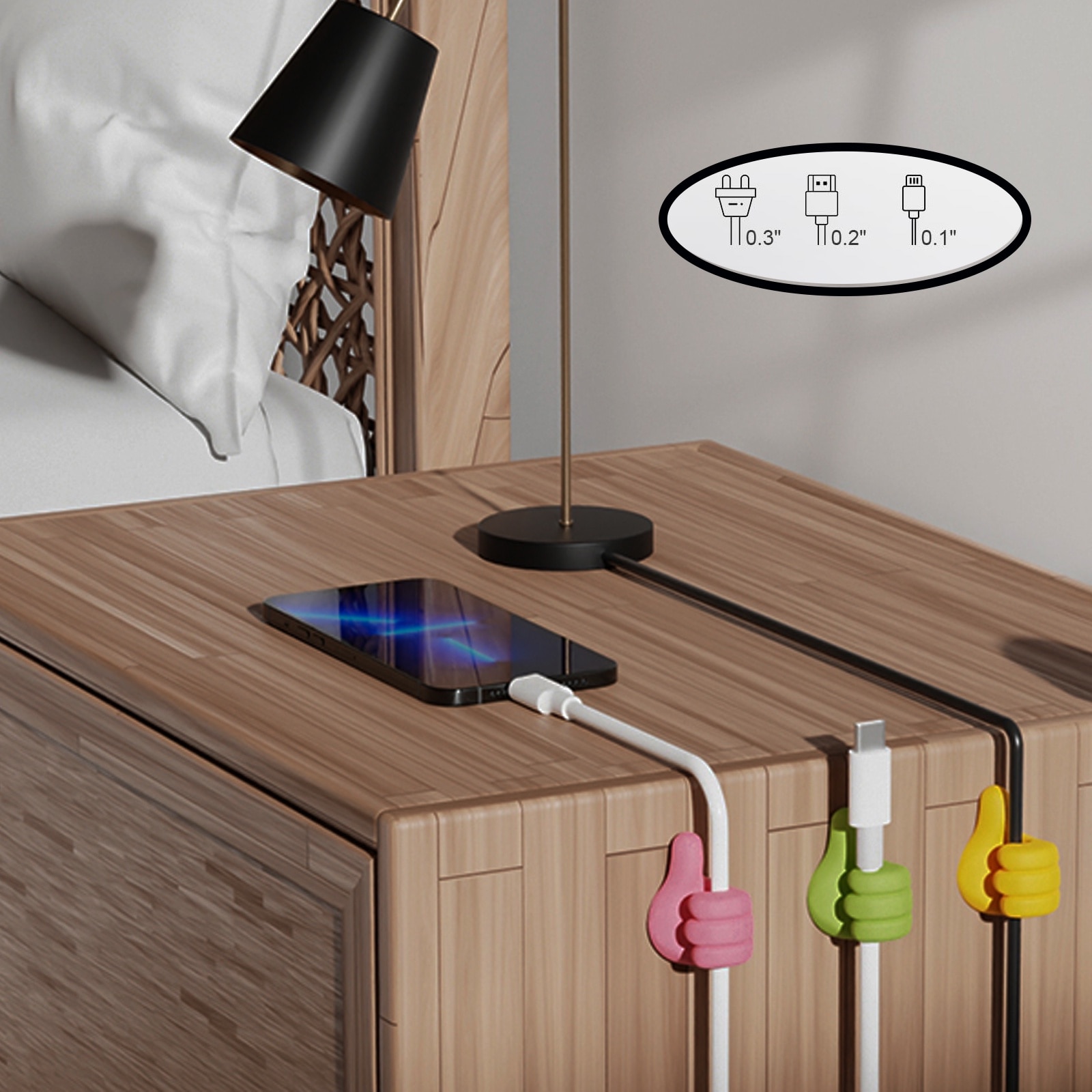 Set 10 organizatoare pentru cabluri, design deget, adeziv, pentru birou ...