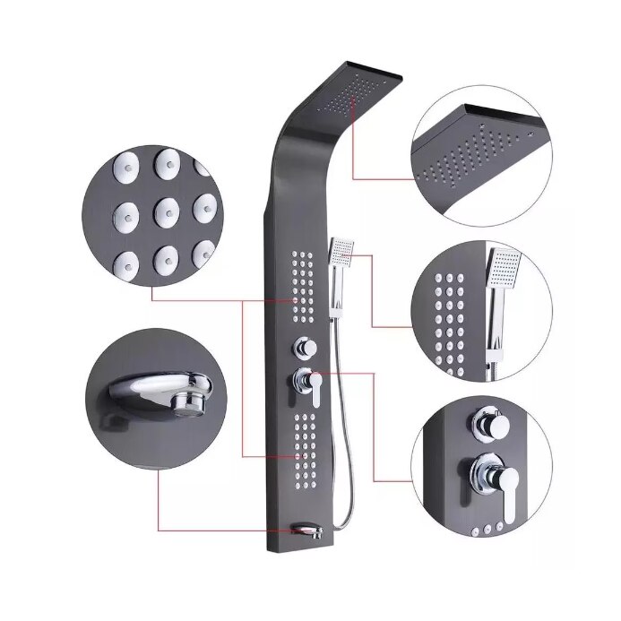 Panou dus hidromasaj inox 4 functii negru lucios - eMAG.ro