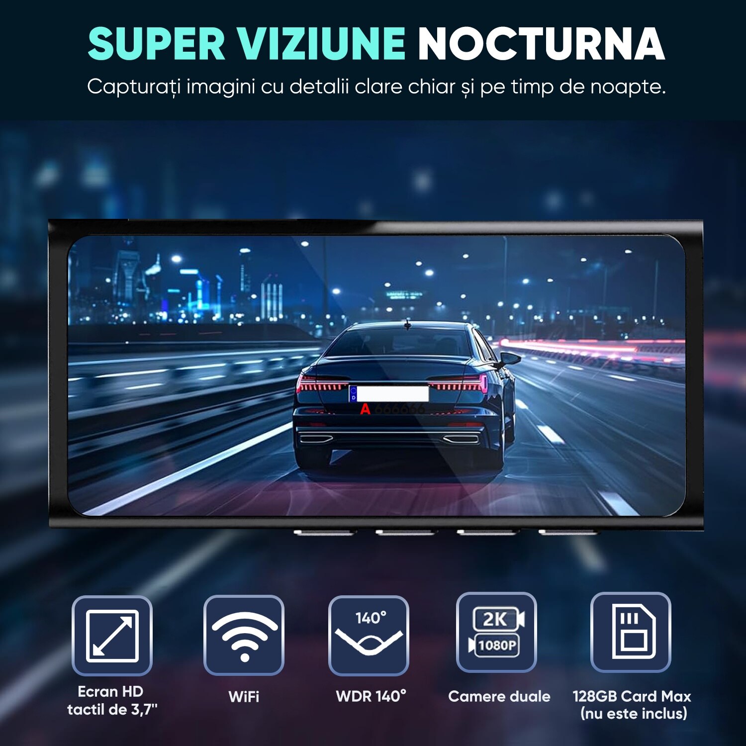 Camera Auto DVR, DEYKAY, Ecran Tactil HD 3.7inch, 2 Lentile(Fata 2K HD+ ...