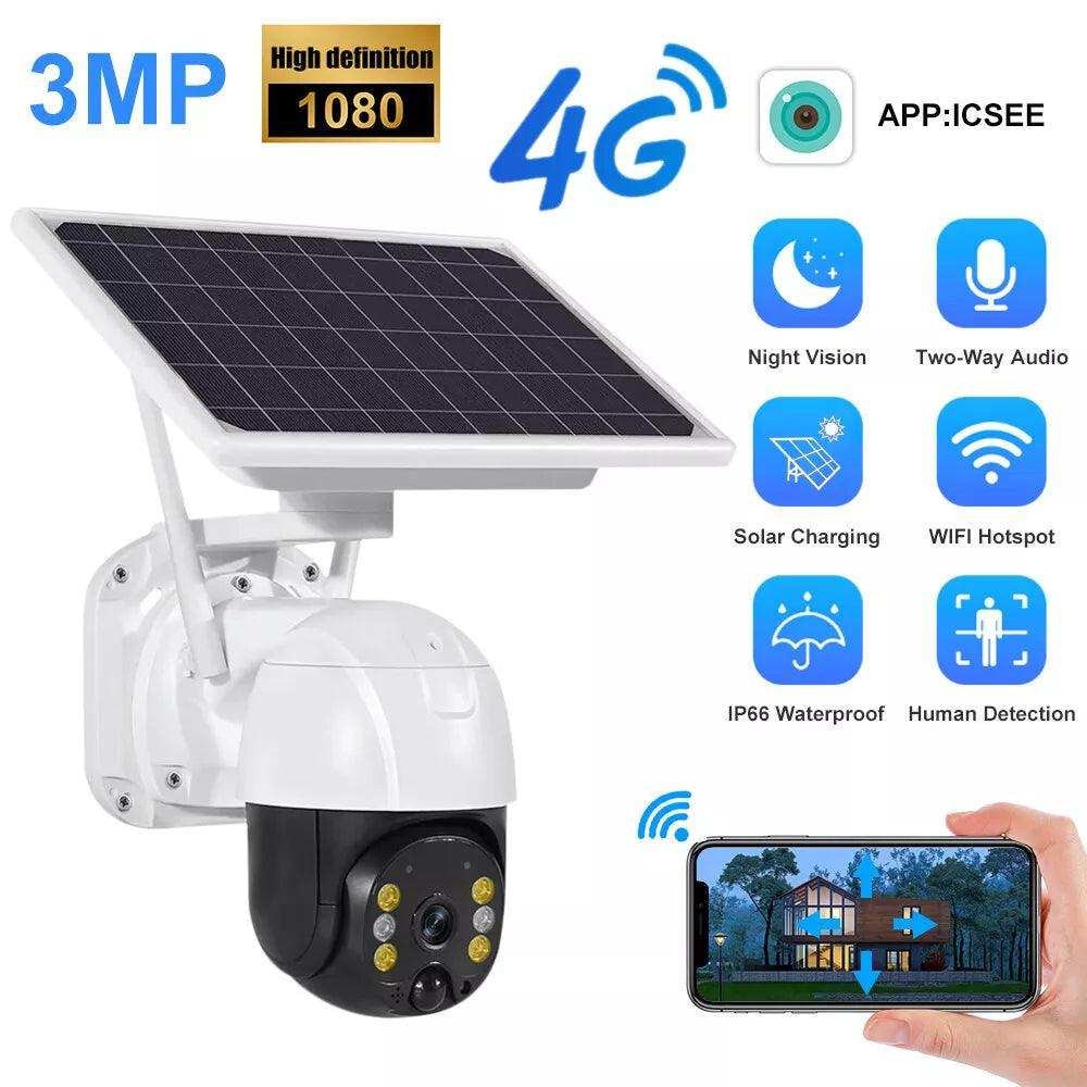 Camera Solara 4G Cartela SIM, Full HD1080p, 3 MP, Zoom 10X, Panou Solar ...