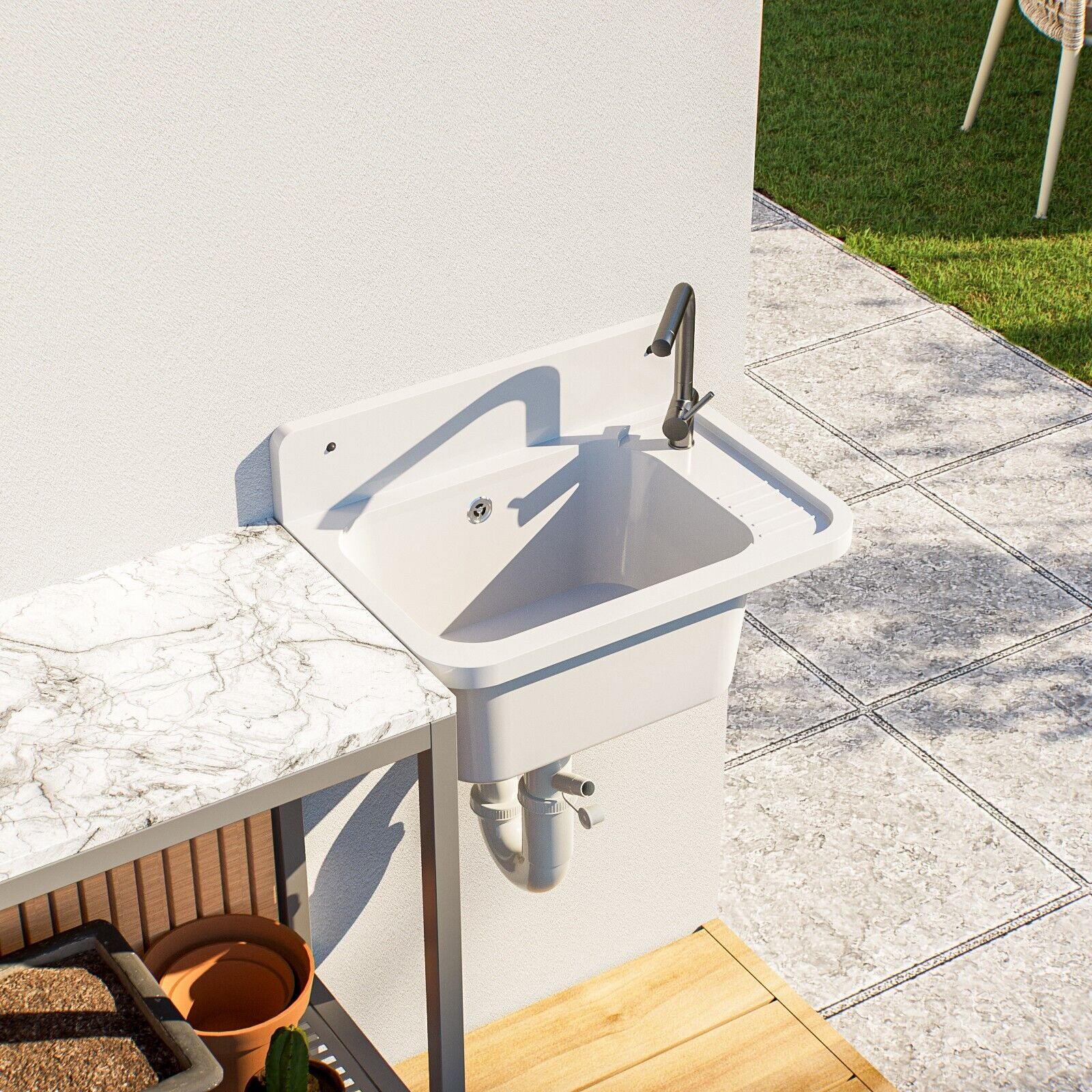 Chiuveta plastic VIGO jgheab spalat exterior gradina garaj atelier alb ...