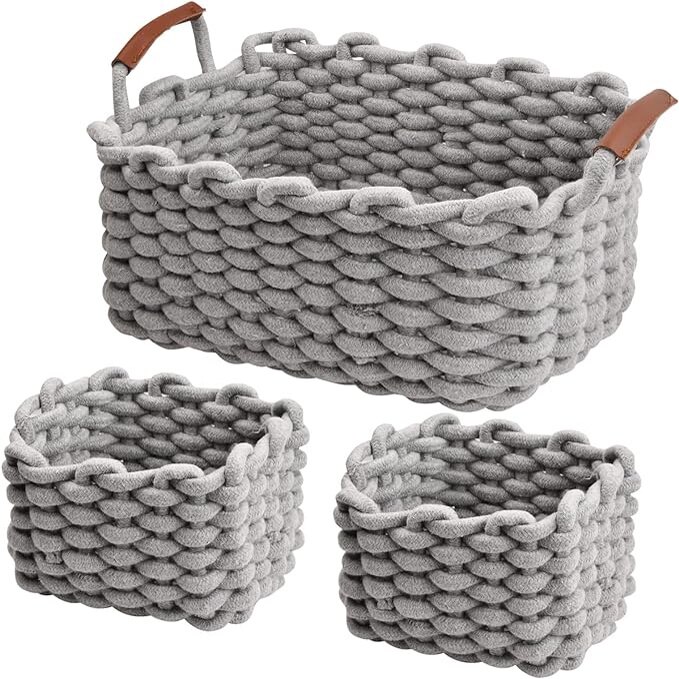 Set 3 cosuri din bumbac impletit pentru depozitare, gri - eMAG.ro
