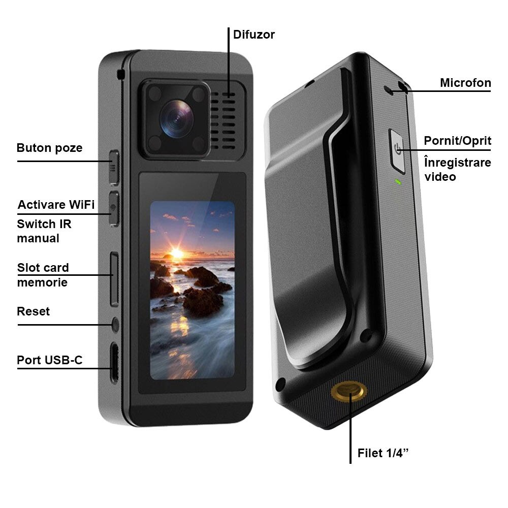 Camera Sport 4K/60fps UltraHD, Foto 52MP, Stabilizare Imagine EIS, WiFi ...