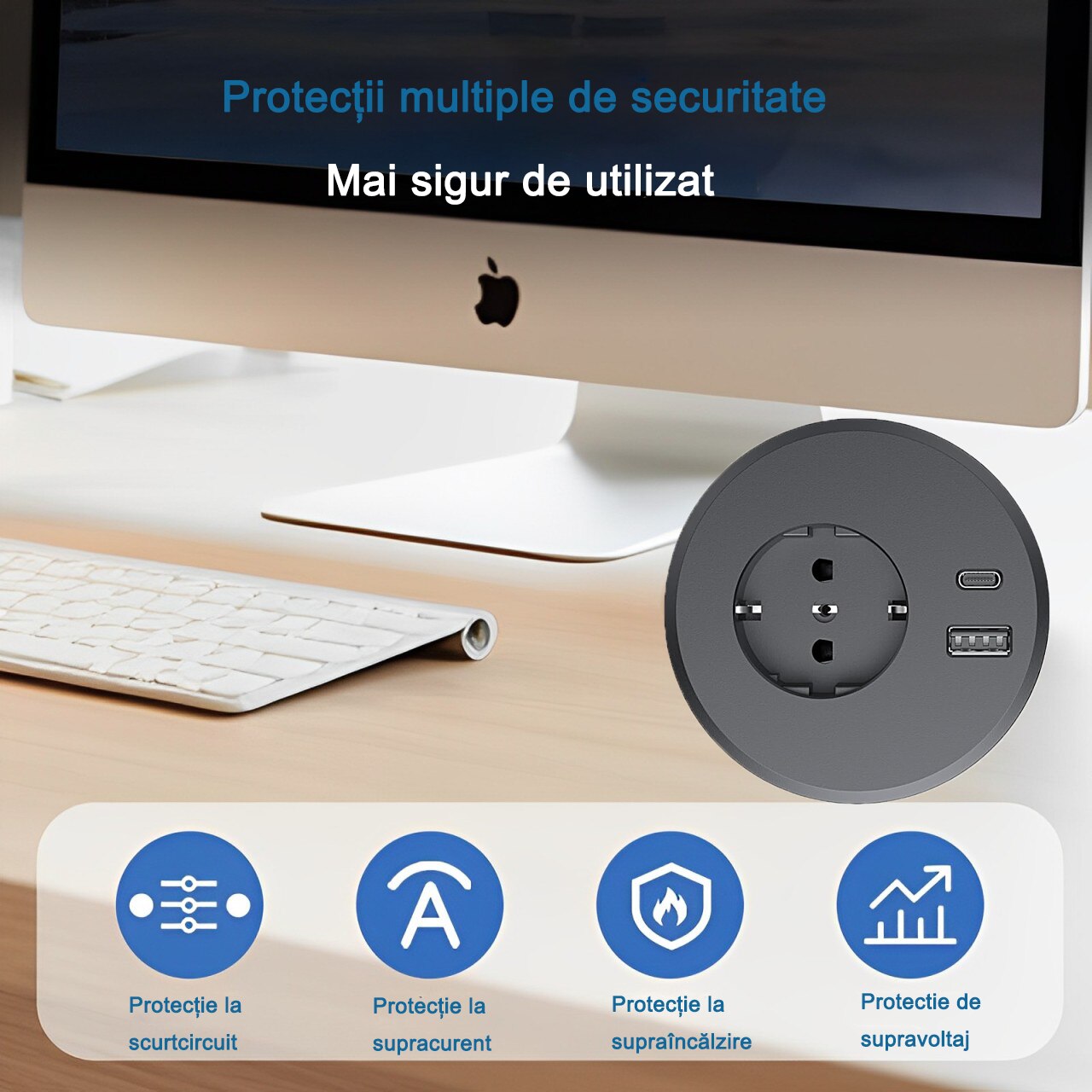 Priza Incorporabila In Blat, BYONDSELF®, USB-A/C, 1.9m, pentru Gauri de ...